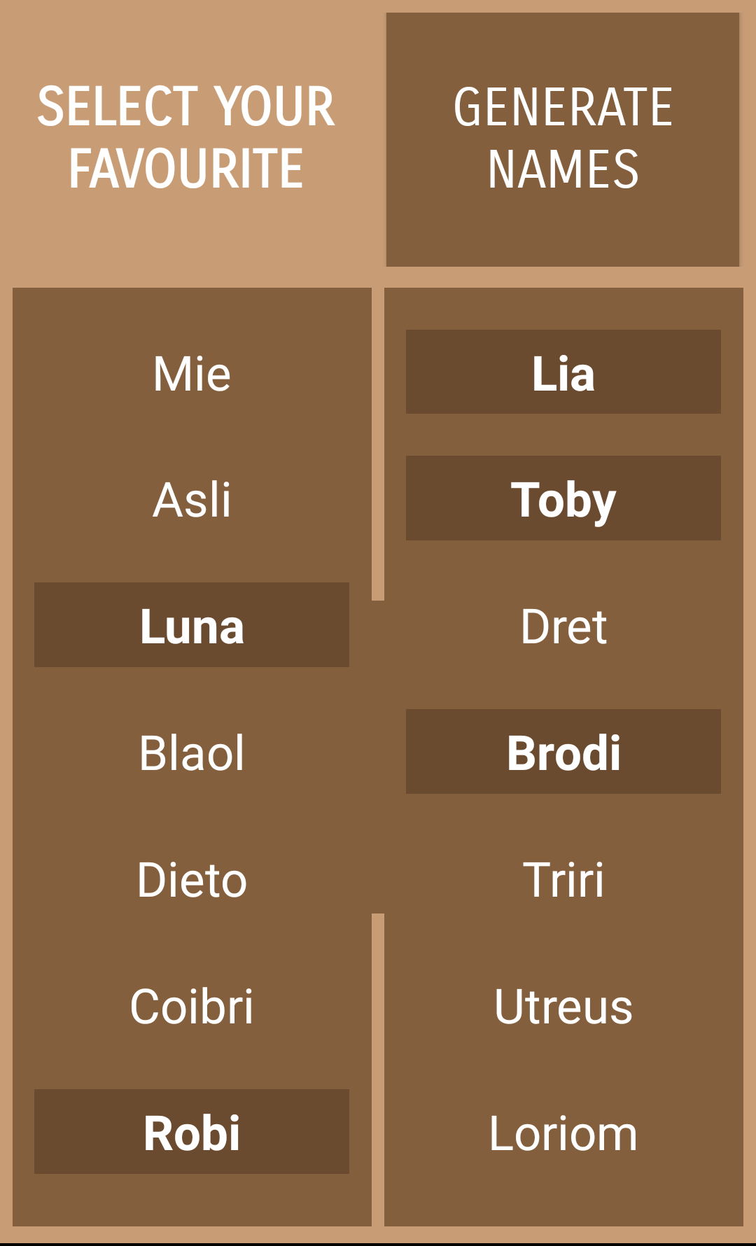 PET NAMES Random Generator
